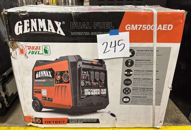 GENMAX DUAL FUEL INVERTER GENERATOR IN BOX - Earl's Auction Company