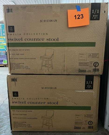 (2) AMELIA SWIVEL COUNTER STOOLS IN BOXES - LINEN - Earl's Auction Company