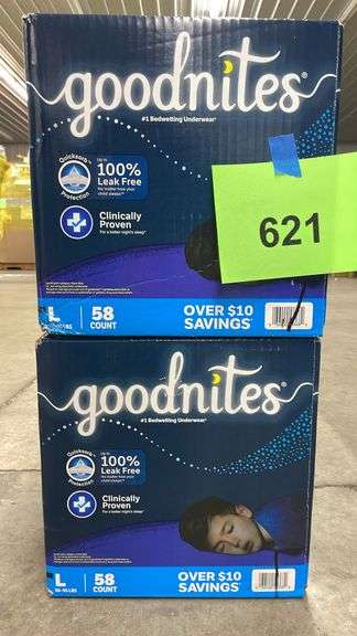 (2) BOXES OF KIDS GOODNITES UNDERWEAR - SIZE L - Earl's Auction Company