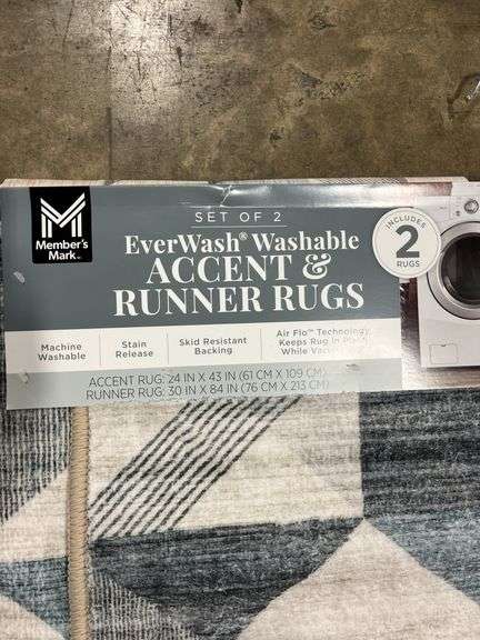 EVERWASH WASHABLE 2PC ACCENT/RUNNER RUGS - Earl's Auction Company
