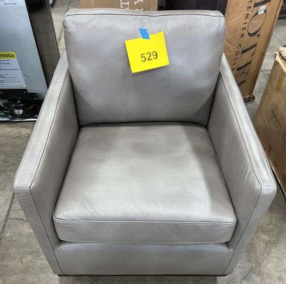 COLE & RYE LEATHER SWIVEL ACCENT CHAIR - GREY - Earl's Auction Company