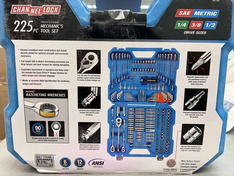 CHANNEL LOCK 225PC MECHANICS TOOL SET IN CASE - Earl's Auction Company