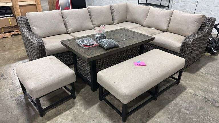 AS IS - ATHENA COLLECTION 7PC PATIO SECTIONAL SET W/ FIRE TABLE - Earl ...