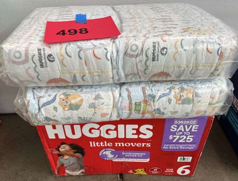 BOX OF HUGGIES DIAPERS & (2) PACKS - SIZE 6 - Earl's Auction Company