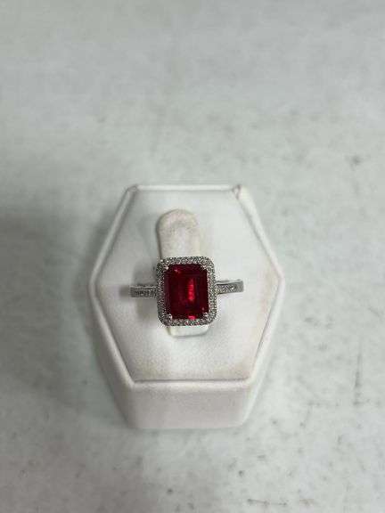STERLING SILVER 0.14CT LAB CREATED RUBY RING - SIZE 7 - Earl's Auction ...