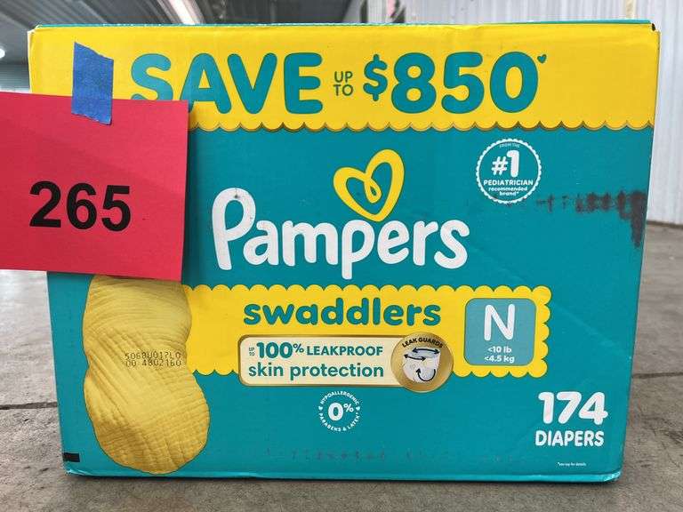 BOX OF PAMPERS DIAPERS - SIZE N - Earl's Auction Company