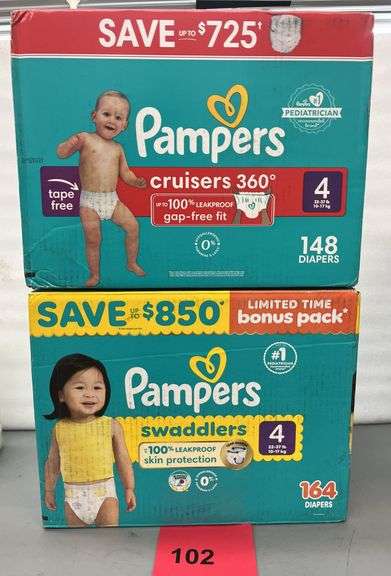 (2) BOXES OF PAMPERS DIAPERS SIZE 4 - Earl's Auction Company