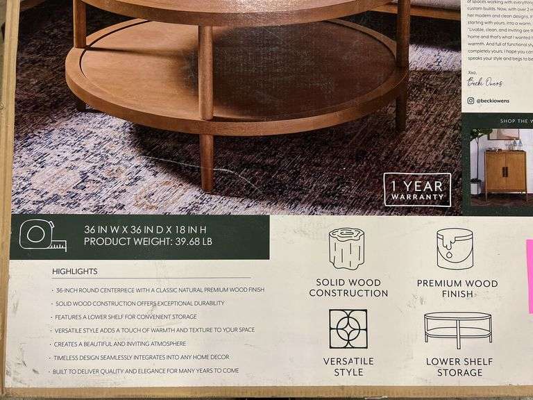 BECKI OWENS CHARLOTTE 36" ROUND COFFEE TABLE IN BOX - NATURAL - Earl's ...