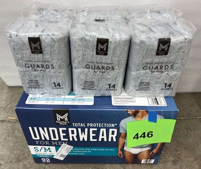 BOX OF MENS UNDERWEAR & (6) PACKS OF GUARDS - Earl's Auction Company