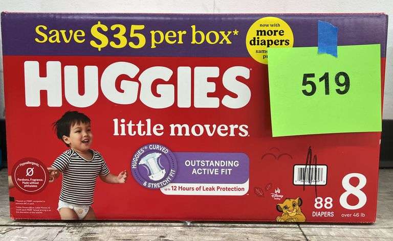 BOX OF HUGGIES DIAPERS - SIZE 8 - Earl's Auction Company