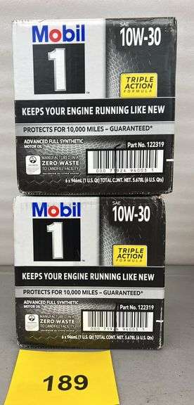 (2) BOXES OF MOBIL SYNTHETIC MOTOR OIL - Earl's Auction Company