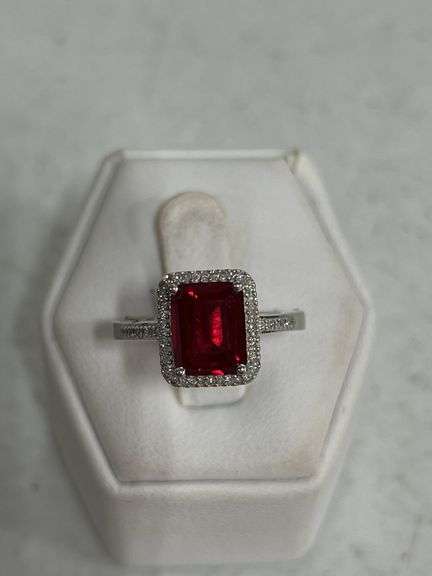 STERLING SILVER 0.14CT LAB CREATED RUBY RING - SIZE 7 - Earl's Auction ...