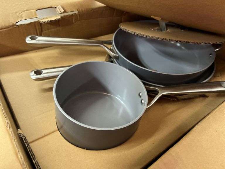 11PC CERAMIC COOKWARE SET IN BOX - GREY - Earl's Auction Company