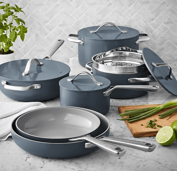 11PC CERAMIC COOKWARE SET IN BOX - GREY - Earl's Auction Company