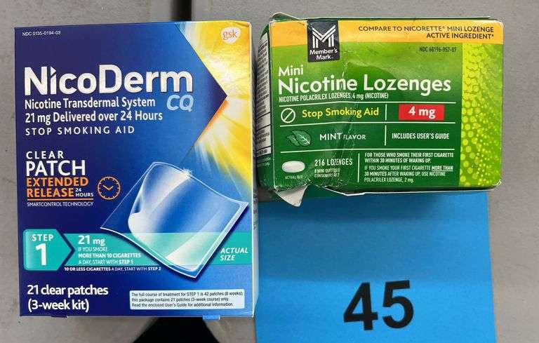 2PC NICOTINE LOT - LOZENGES & NICODERM - Earl's Auction Company