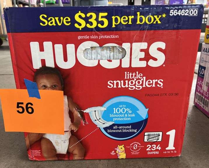 BOX OF HUGGIES DIAPERS - SIZE 1 - Earl's Auction Company