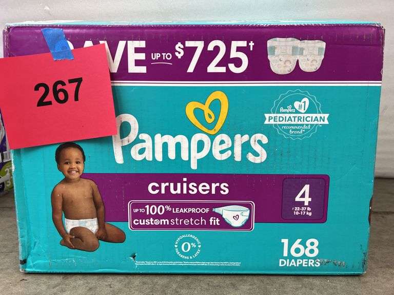 BOX OF PAMPERS DIAPERS - SIZE 4 - Earl's Auction Company