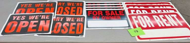 (12) ASSORTED PAPER SIGNS - SEE PHOTOS - Earl's Auction Company