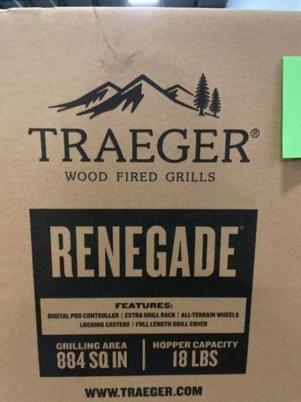 TRAEGER RENEGADE WOOD FIRED GRILL IN BOX - Earl's Auction Company
