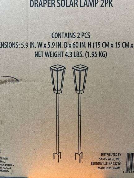 2PC DRAPER SOLAR LAMPS IN BOX - Earl's Auction Company