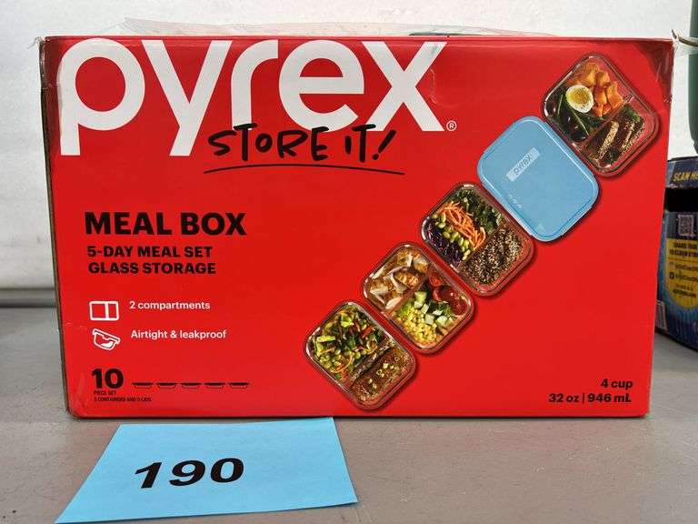 PYREX 10PC MEAL BOX GLASS STORAGE SET IN BOX - Earl's Auction Company