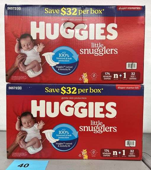 (2) BOXES OF HUGGIES DIAPERS - SIZES N & 1 - Earl's Auction Company