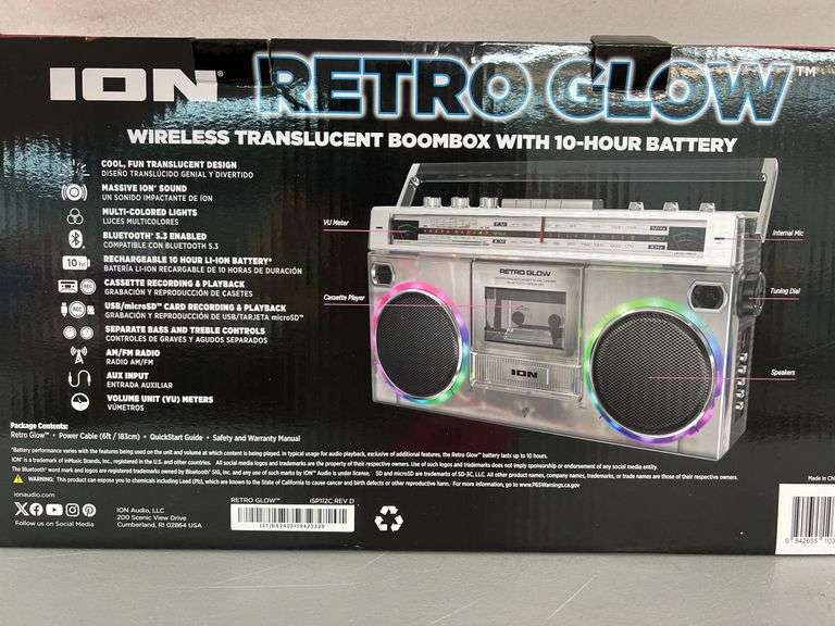 ION RETRO GLOW BLUETOOTH BOOMBOX IN BOX - Earl's Auction Company