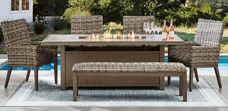 HALSTEAD 6PC DINING SET W/ FIRE PIT IN BOXES - Earl's Auction Company