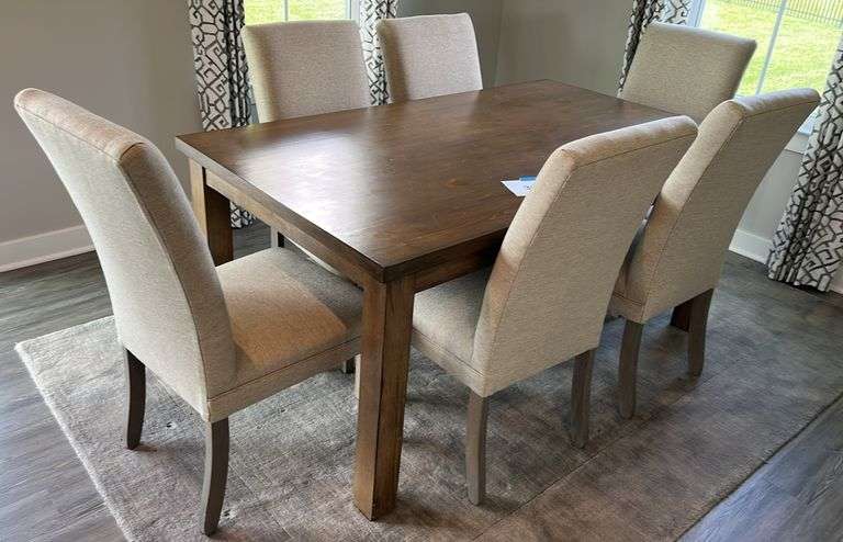 WOOD DINING TABLE & (6) HOWARD MILLER CHAIRS W/ RUG - Earl's Auction ...