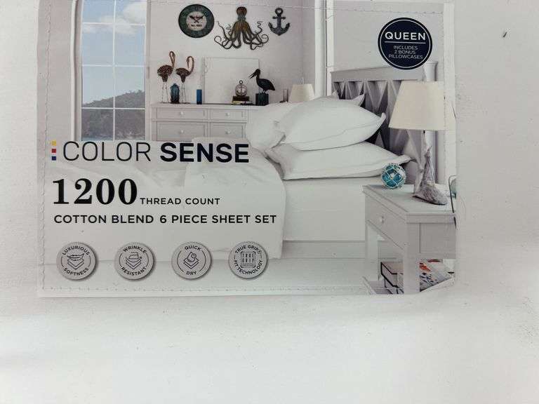 COLOR SENSE QUEEN 6PC SHEET SET - WHITE - Earl's Auction Company