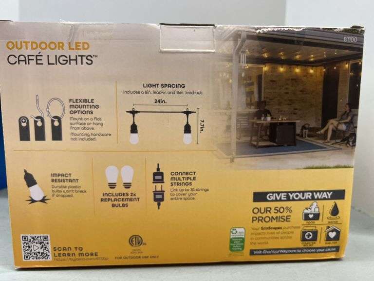 ECO SCAPES OUTDOOR LED CAFE LIGHTS IN BOX - Earl's Auction Company
