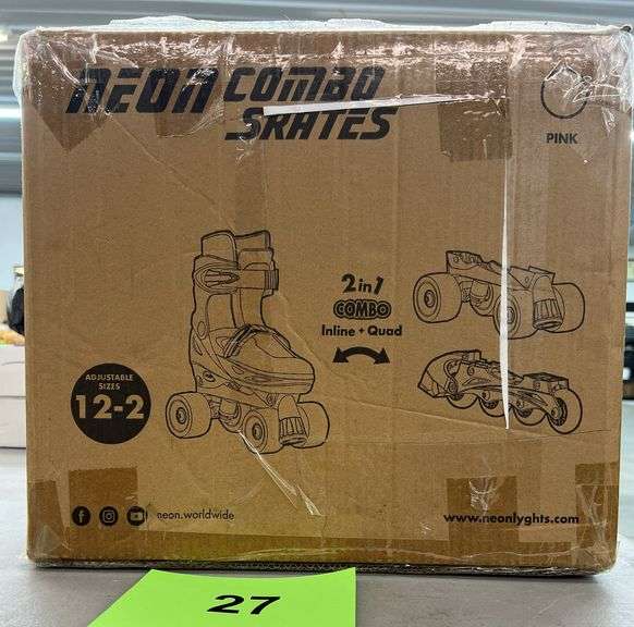 KIDS NEON COMBO SKATES IN BOX - PINK - Earl's Auction Company