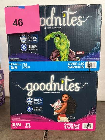 (2) BOXES OF KIDS GOODNITES UNDERWEAR - SIZE S/M - Earl's Auction Company