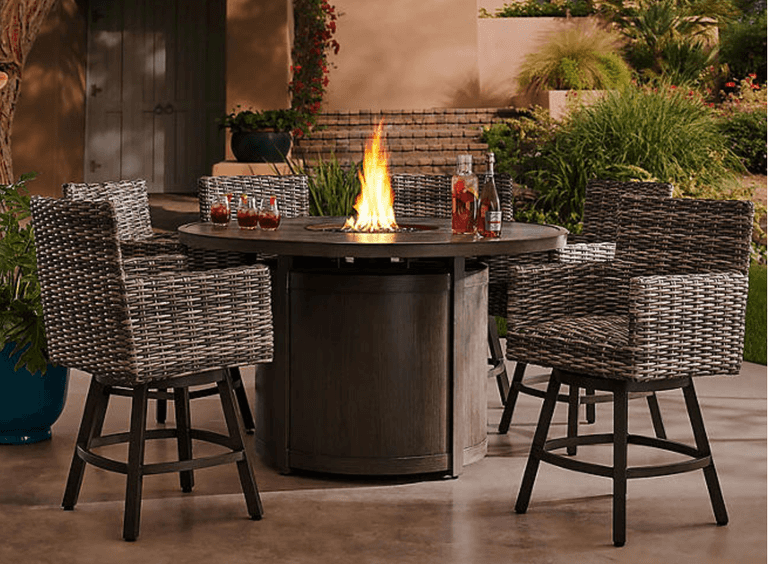 HALSTEAD 7PC ROUND DINING SET W/ FIRE TABLE IN BOXES - Earl's Auction ...