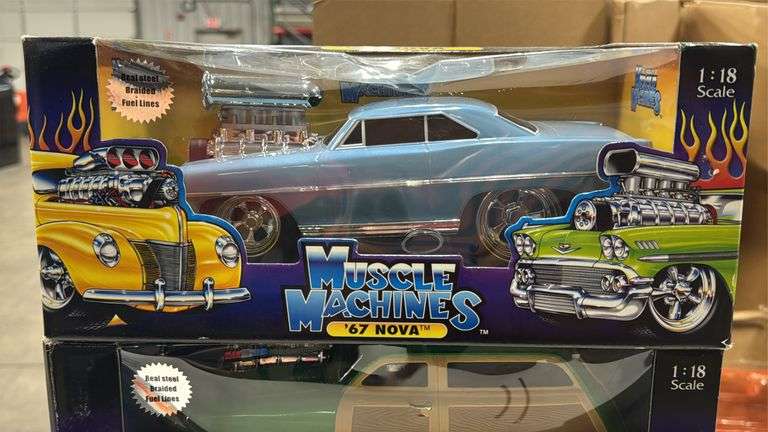 (3) MUSCLE MACHINES 1:18 SCALE DIE CAST CARS IN BOX - Earl's Auction ...