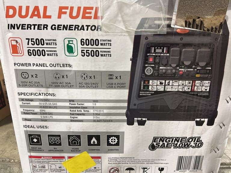 GENMAX DUAL FUEL INVERTER GENERATOR IN BOX - Earl's Auction Company