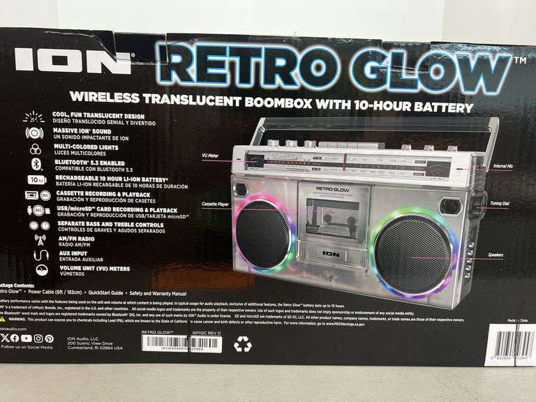 ION RETRO GLOW WIRELESS BOOMBOX IN BOX - Earl's Auction Company
