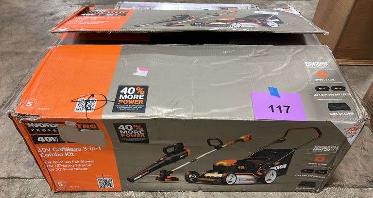 AS IS - WORX NITRO 40V 3PC LAWN COMBO KIT IN BOX - Earl's Auction Company
