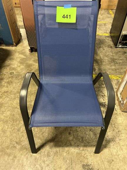 (4) ALL WEATHER STACKING PATIO CHAIRS - BLUE - Earl's Auction Company