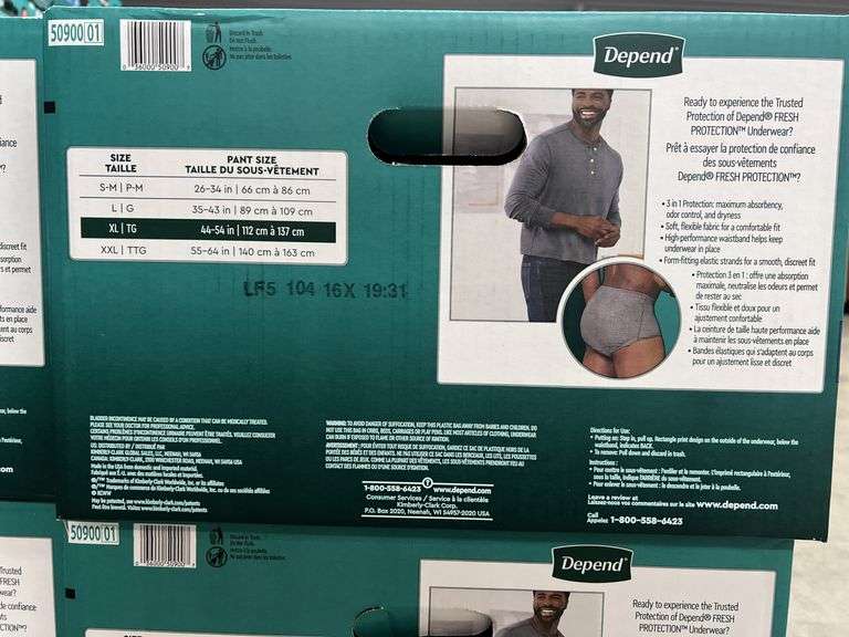 (4) BOXES OF MENS DEPEND UNDERWEAR - SIZE XL - Earl's Auction Company