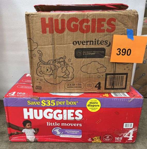 (2) BOXES OF HUGGIES DIAPERS - SIZE 4 - Earl's Auction Company
