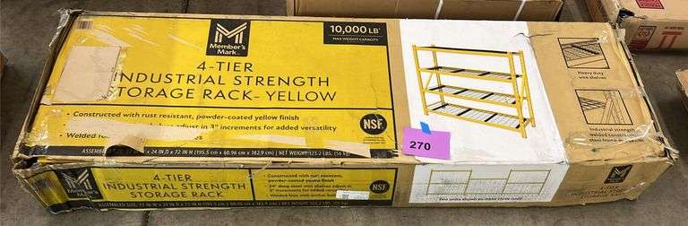 AS IS - 4 TIER INDUSTRIAL STRENGTH STORAGE RACK IN BOX - YELLOW - Earl ...