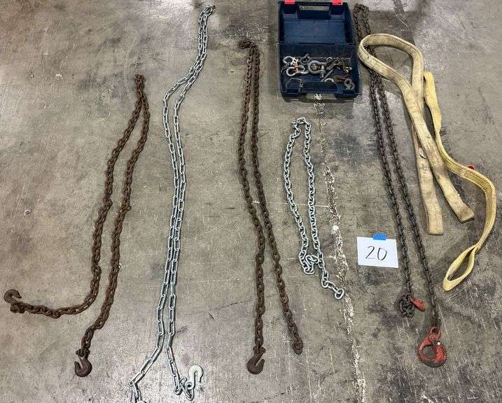 ASSORTED CHAINS & TOW STRAP - Earl's Auction Company