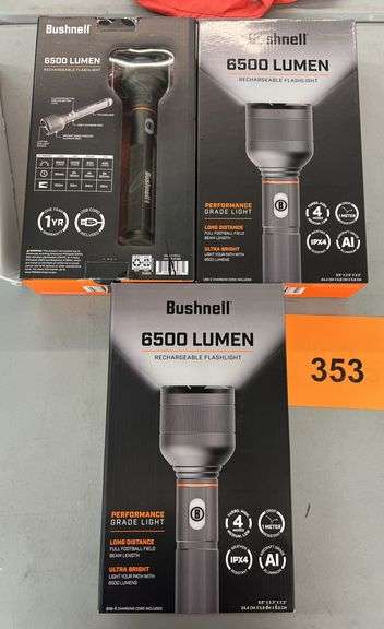 (3) BUSHNELL 6500 LUMEN RECHARGEABLE FLASHLIGHTS IN BOXES - Earl's ...