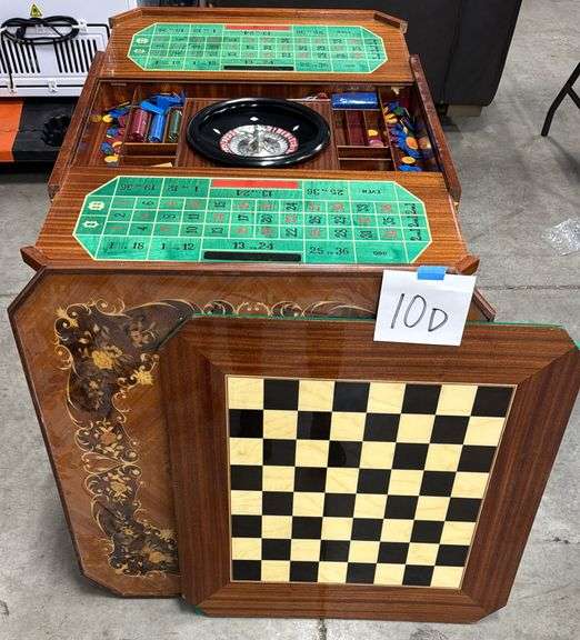 WOOD GAME TABLE W/ INTERCHANGEABLE TOPS - Earl's Auction Company