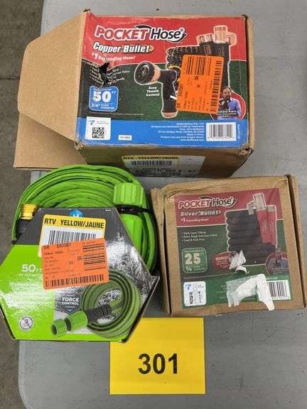(3) HOSES IN BOX - HYDROTECH & POCKET HOSE - Earl's Auction Company