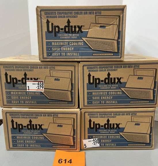 (5) UP DUX CEILING TO ATTIC EXHAUST VENTS IN BOXES - Earl's Auction Company