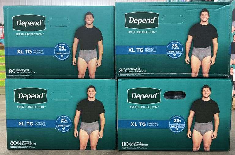 (4) BOXES OF MENS DEPEND UNDERWEAR - SIZE XL - Earl's Auction Company