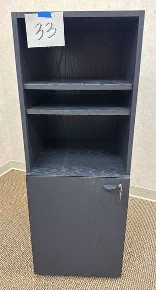 WOOD OFFICE CHEST W/ DOOR & KEY - Earl's Auction Company