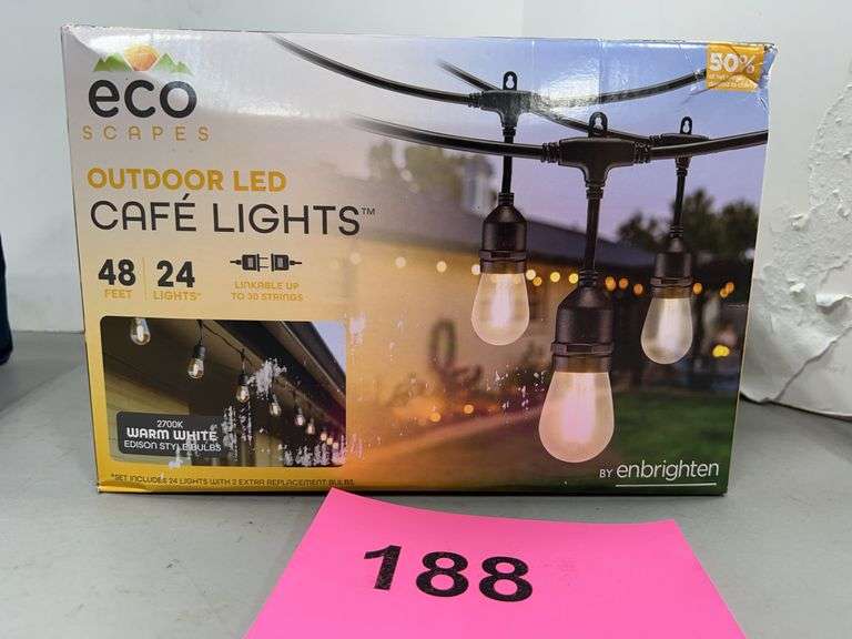 ECO SCAPES OUTDOOR LED CAFE LIGHTS IN BOX - Earl's Auction Company